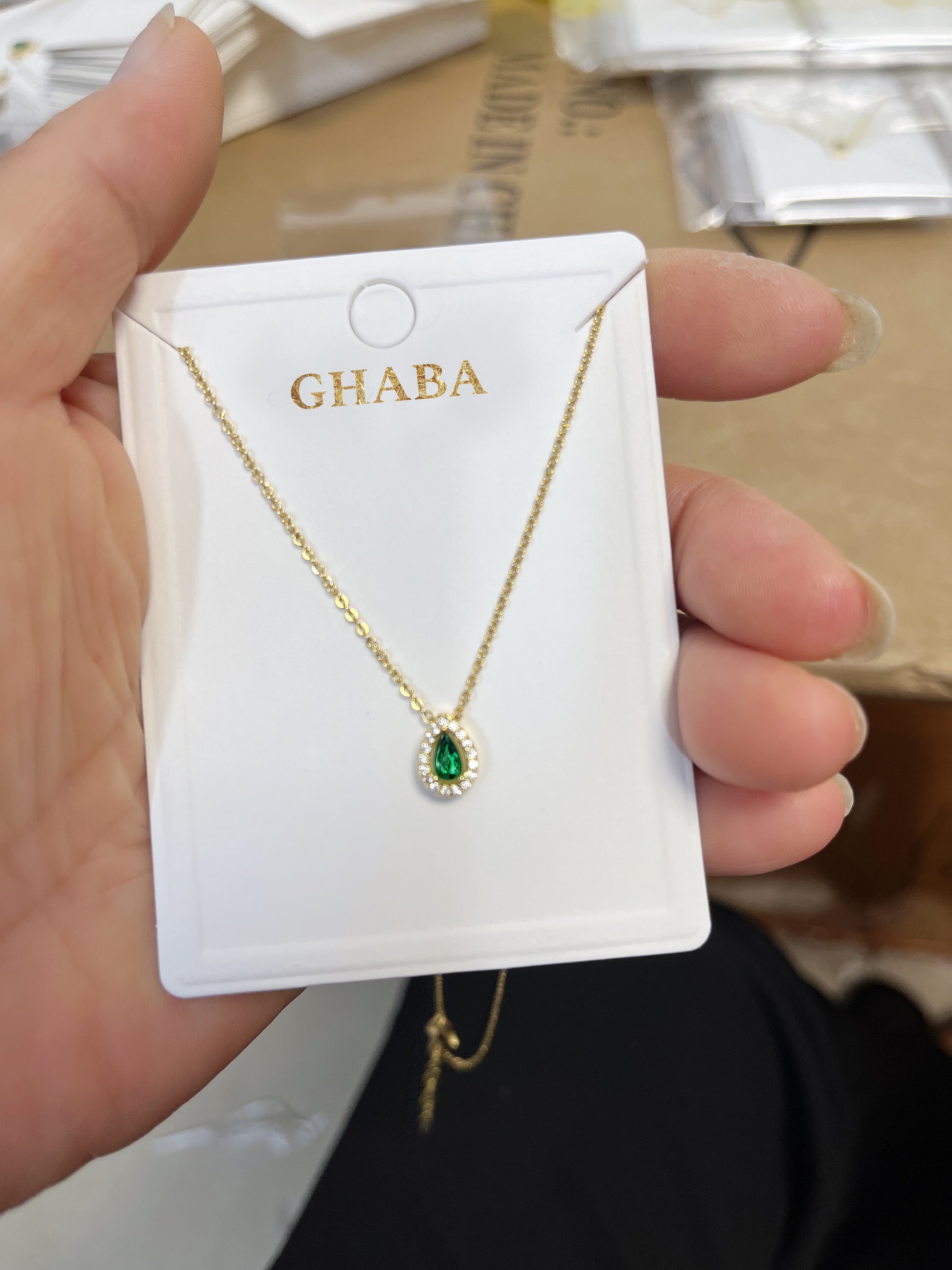 Emerald princess drop cut necklace – Ghaba